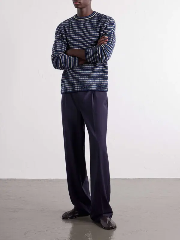 Auralee Striped Ribbed Wool And Cashmere-blend Sweater