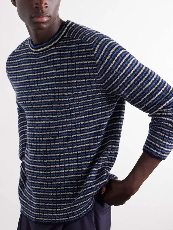 Auralee Striped Ribbed Wool And Cashmere-blend Sweater