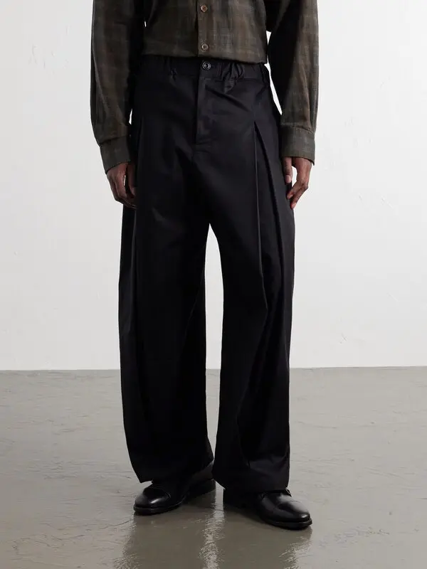 SAGE NATION Wide-leg Pleated Cotton-drill Trousers