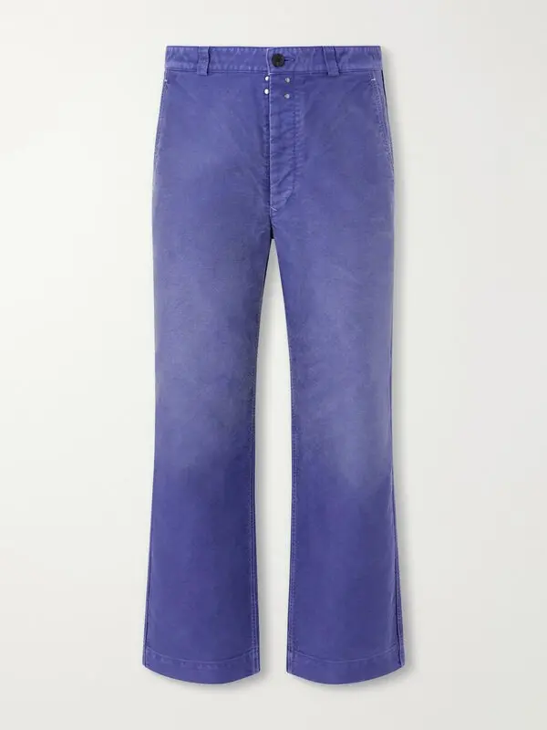Auralee Straight-leg Garment-dyed Cotton-moleskin Trousers - Blue