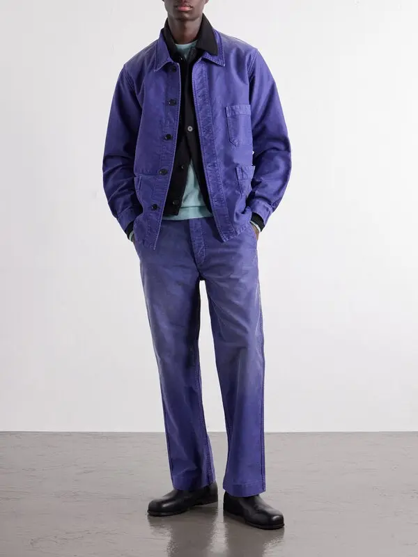 Auralee Straight-leg Garment-dyed Cotton-moleskin Trousers - Blue