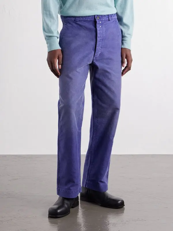 Auralee Straight-leg Garment-dyed Cotton-moleskin Trousers - Blue