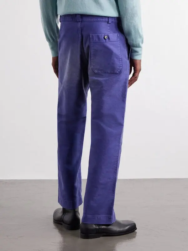 Auralee Straight-leg Garment-dyed Cotton-moleskin Trousers - Blue