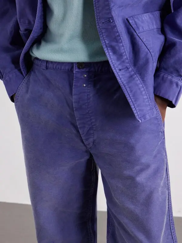 Auralee Straight-leg Garment-dyed Cotton-moleskin Trousers - Blue