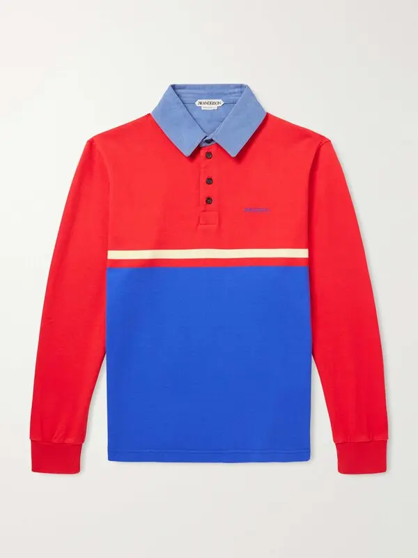 JW Anderson Contrast Collar Colour-block Cotton-jersey Polo Shirt - Red