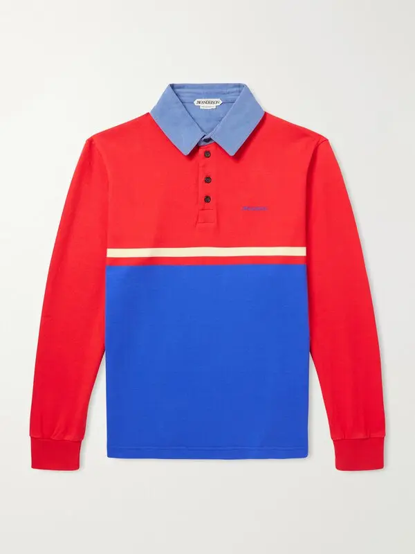 JW Anderson Contrast Collar Colour-block Cotton-jersey Polo Shirt - Red