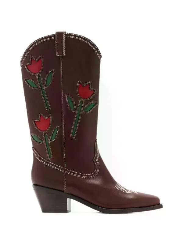 LOEFFLER RANDALL Tulip-appliqué Western Boots - Brown