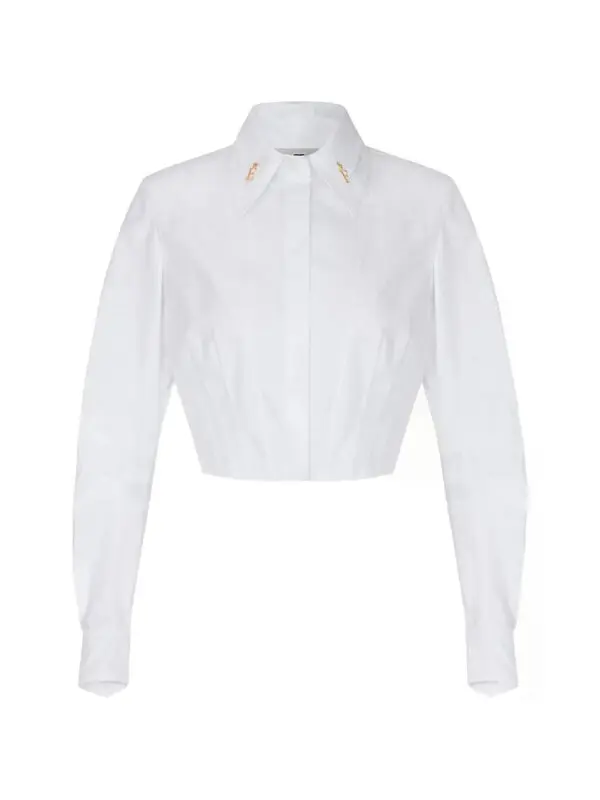 Elisabetta Franchi Cotton Poplin Shirt With Logo Details - White