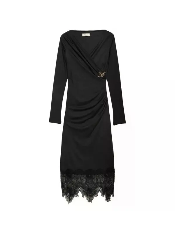 Blumarine Lace-trim Ruched Midi Dress - Grey