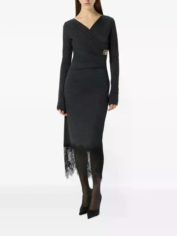 Blumarine Lace-trim Ruched Midi Dress - Grey