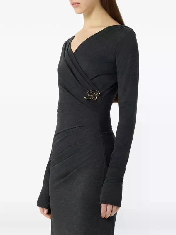 Blumarine Lace-trim Ruched Midi Dress - Grey