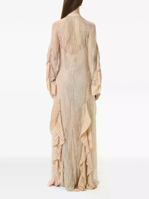 Blumarine Georgette Lace Pleated-flounce Maxi Dress