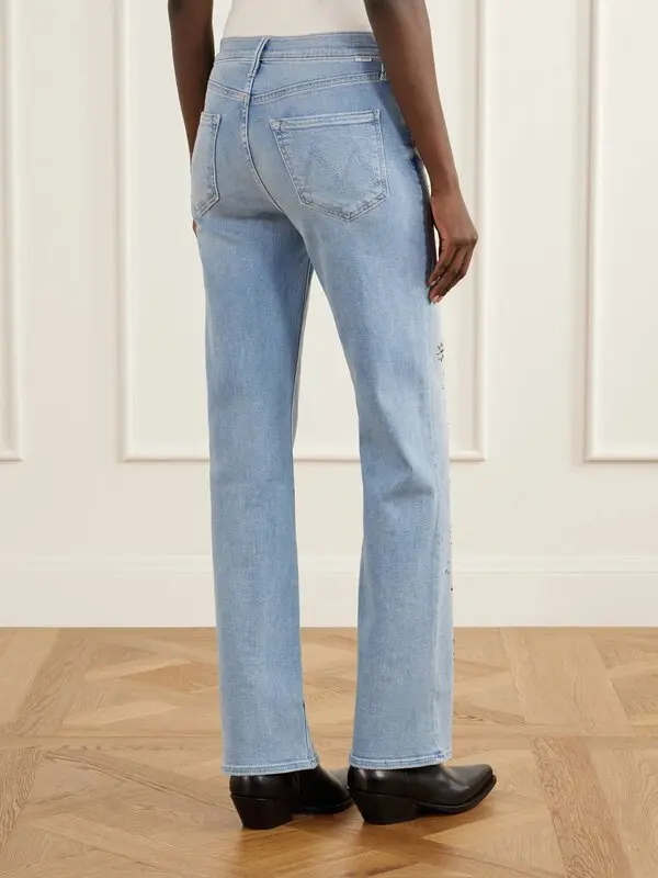 MOTHER The Kick It Embellished Stretch High-rise Straight-leg Jeans