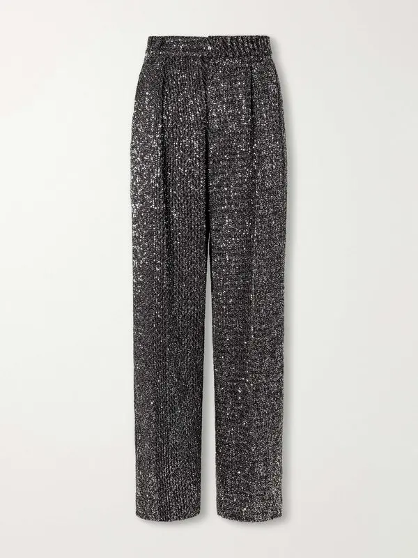 Missoni Pleated Sequined Metallic Crochet-knit Straight-leg Pants