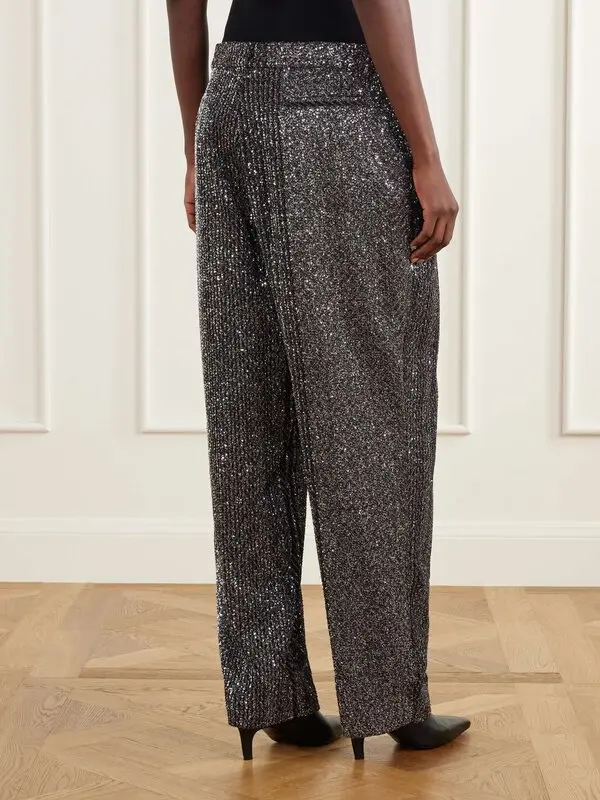 Missoni Pleated Sequined Metallic Crochet-knit Straight-leg Pants