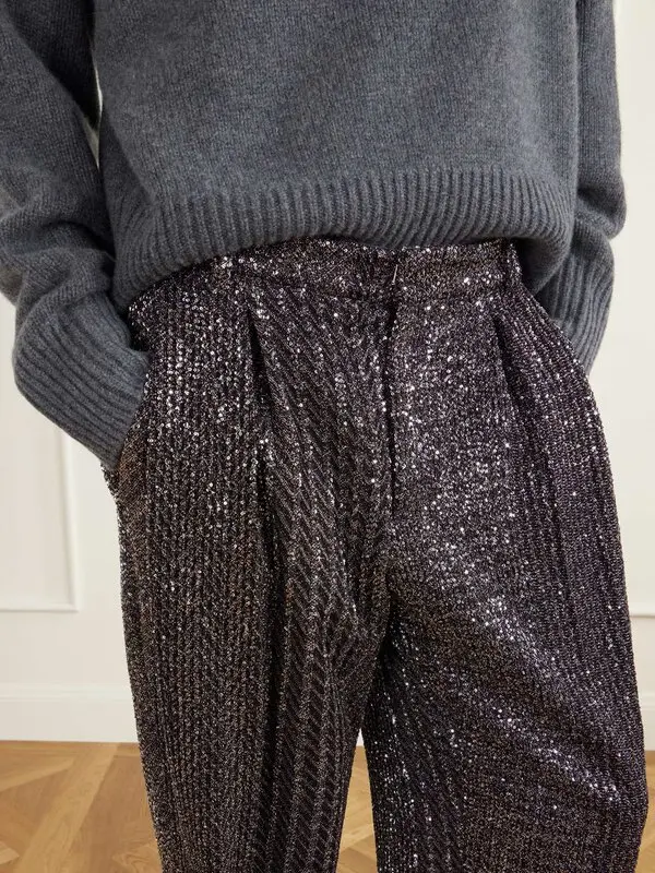 Missoni Pleated Sequined Metallic Crochet-knit Straight-leg Pants