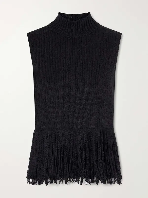Alix Of Bohemia Sonia Onyx Ribbed Fringed Cotton Cami - Black