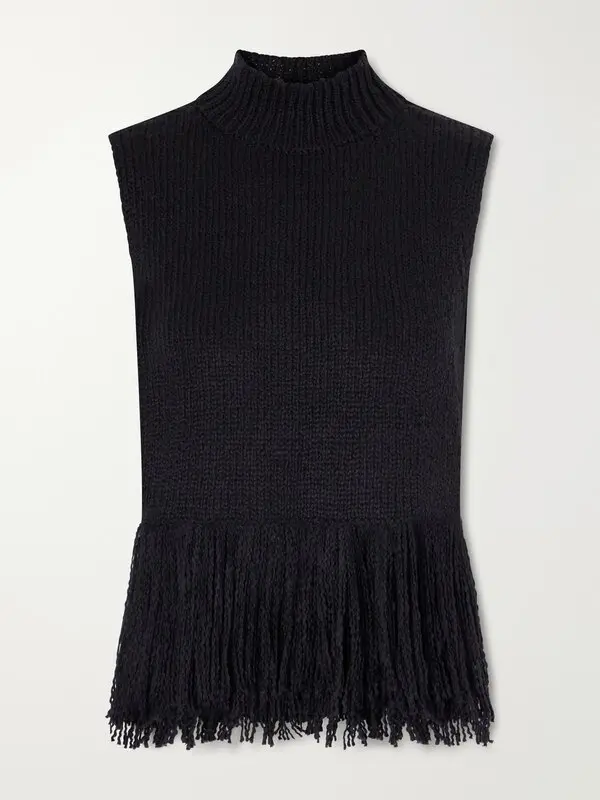 Alix Of Bohemia Sonia Onyx Fringed Turtleneck Cotton Sweater - Black