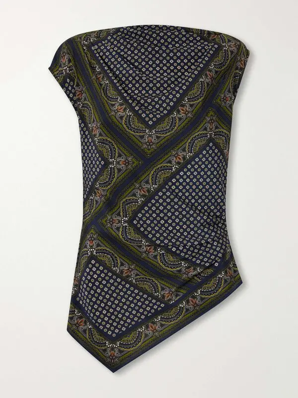 Veronica Beard Yvonne Asymmetric Printed Silk-blend Satin Top - Navy