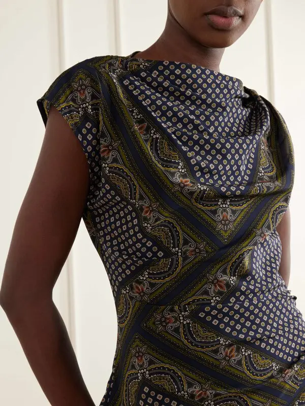 Veronica Beard Yvonne Asymmetric Printed Silk-blend Satin Top - Navy