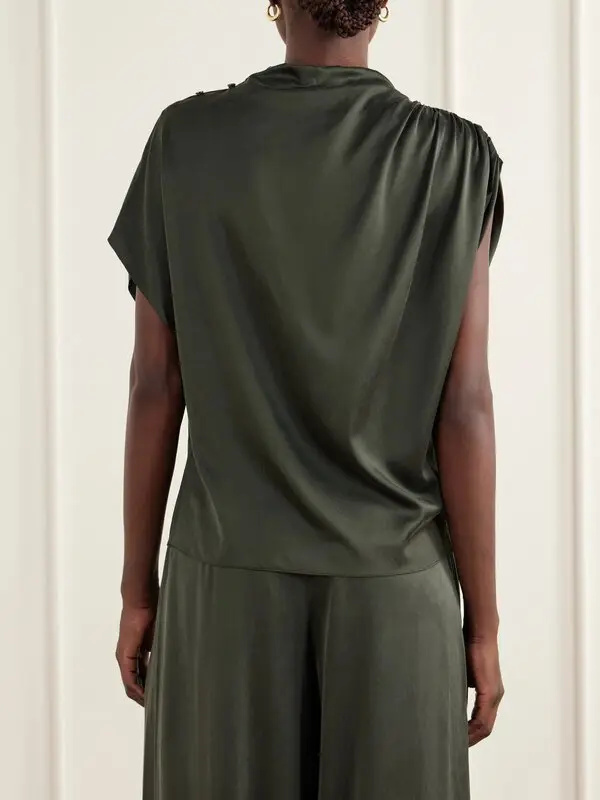 TWP Wish You Would Asymmetric Gathered Silk-blend Charmeuse Blouse - Green