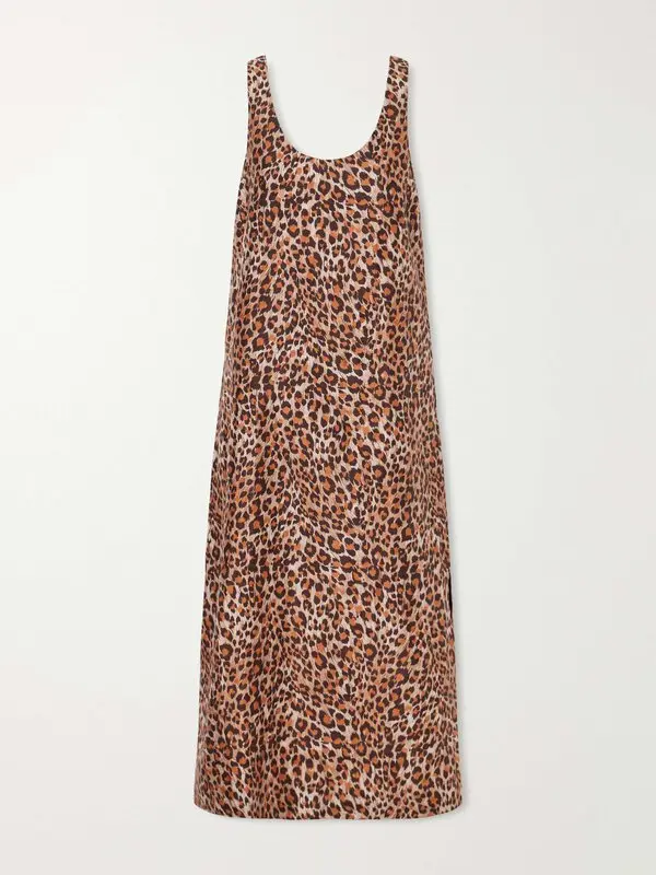 Alix Of Bohemia Daph Leopard-print Silk Midi Dress - Brown