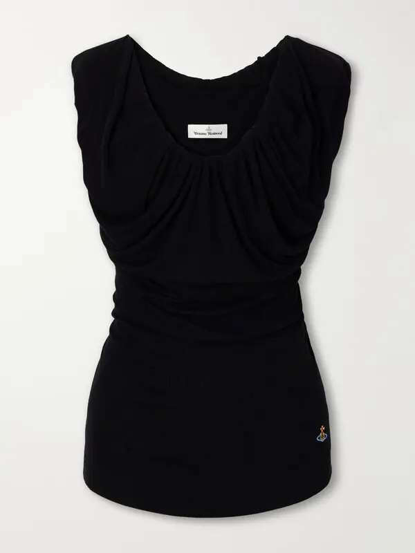 VIVIENNE WESTWOOD Ginnie Gathered Ribbed Jersey Blouse - Black