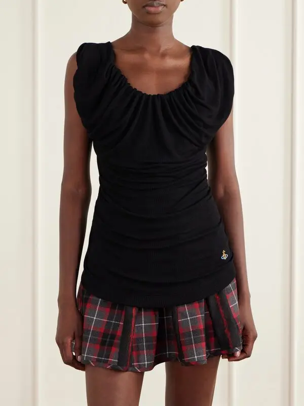VIVIENNE WESTWOOD Ginnie Gathered Ribbed Jersey Blouse - Black