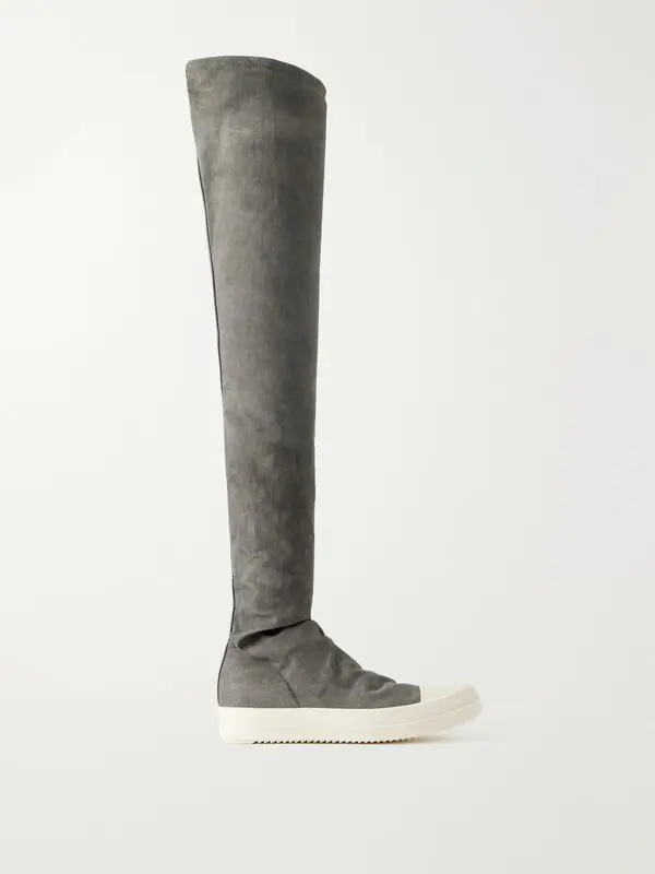Rick Owens High Sock Stretch-twill Over-the-knee Boots - Gray