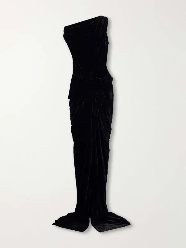 Rick Owens Strutter Gathered Velvet Maxi Dress