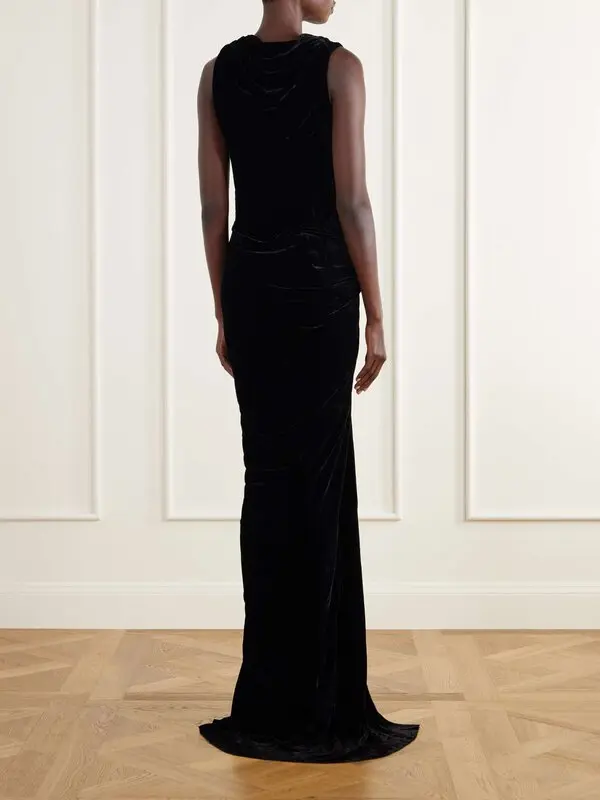 Rick Owens Strutter Gathered Velvet Maxi Dress