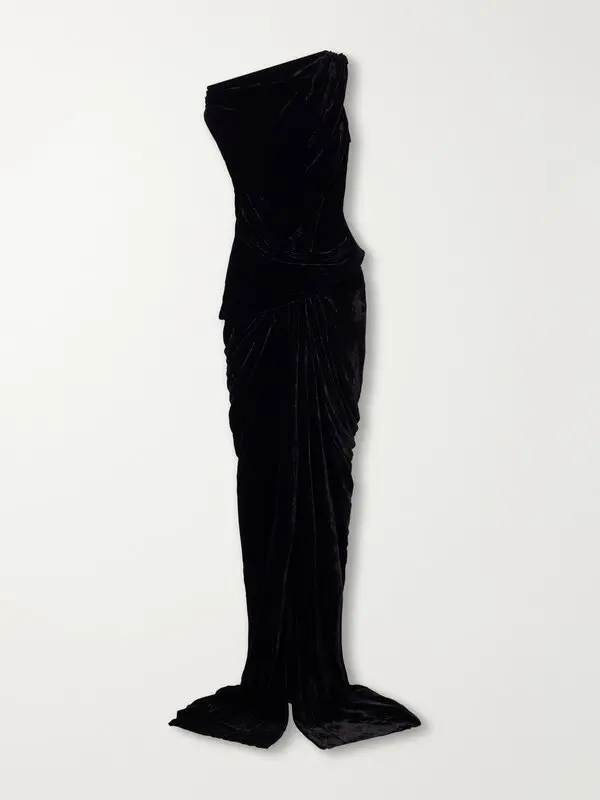 Rick Owens Strutter Draped Velvet Gown - Black