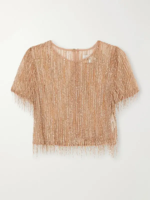 Aje Glisten Embellished Mesh Top - Gold