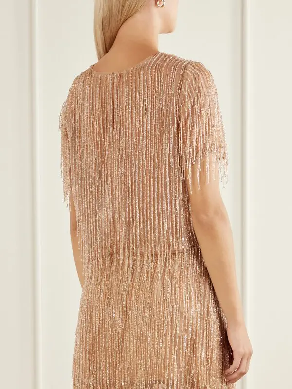 Aje Glisten Embellished Mesh Top - Gold