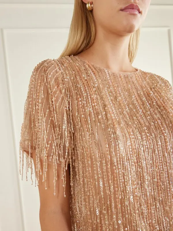 Aje Glisten Embellished Mesh Top - Gold