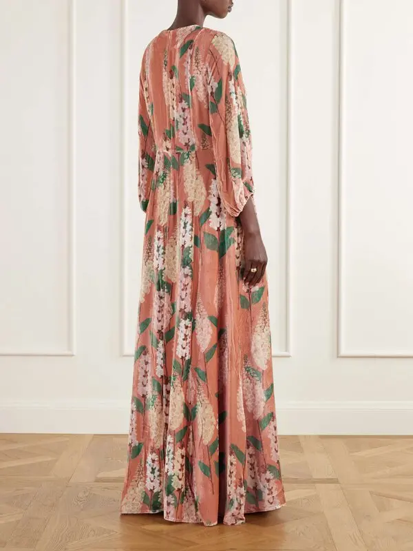 Bernadette Roxette Floral-print Velvet Gown