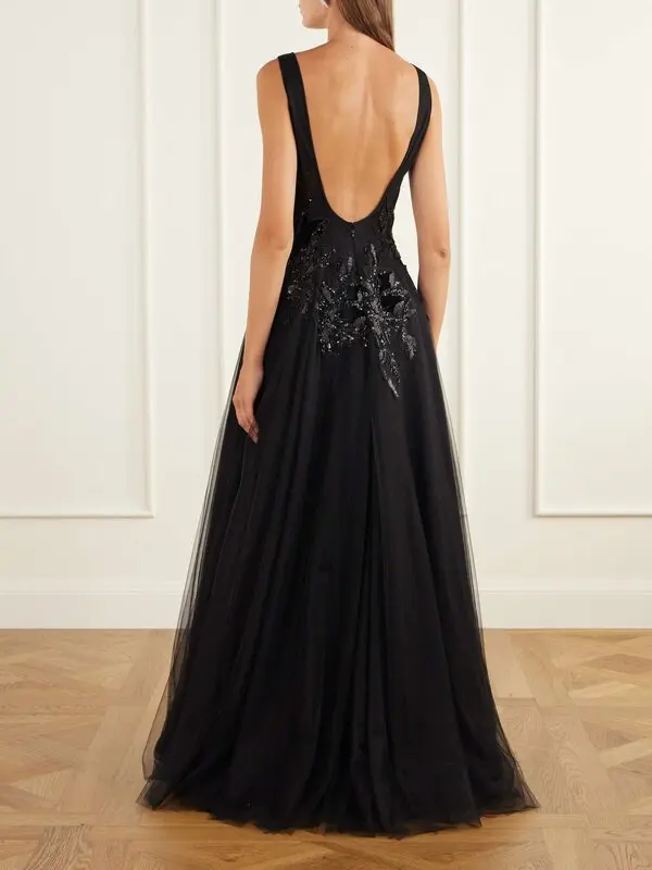Costarellos Vianna Embellished Velvet-trimmed Tulle Gown - Black