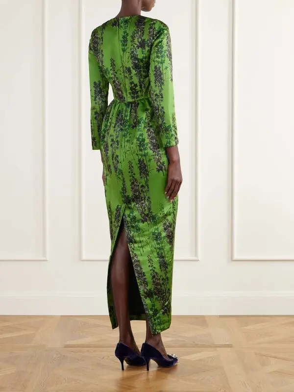 Bernadette Lenny Gathered Floral-print Satin Midi Dress