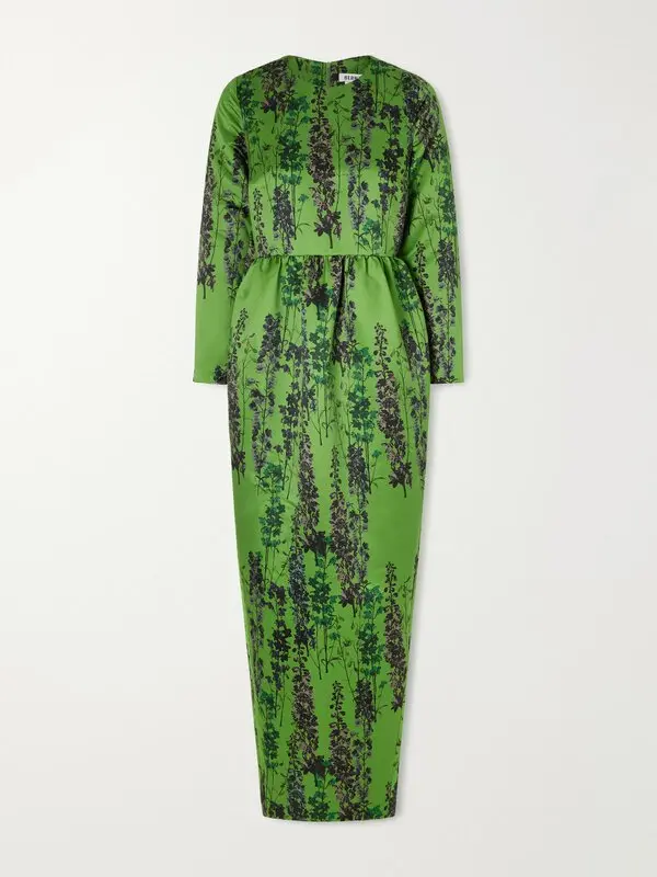Bernadette Lenny Gathered Floral-print Satin Midi Dress - Green