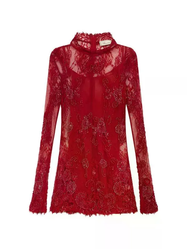 Blumarine Long-sleeve Embroidered Mini Dress - Red