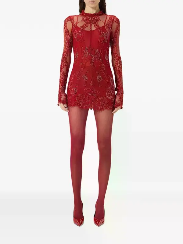 Blumarine Long-sleeve Embroidered Mini Dress