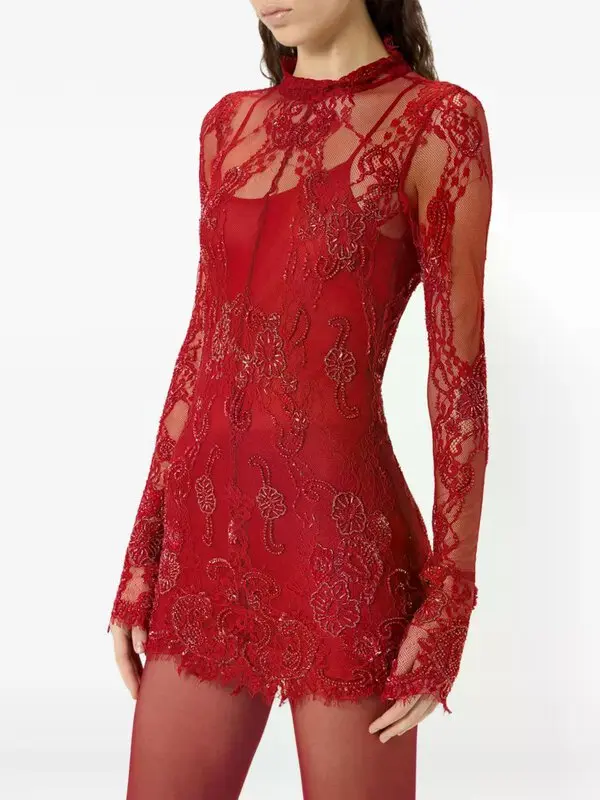 Blumarine Long-sleeve Embroidered Mini Dress