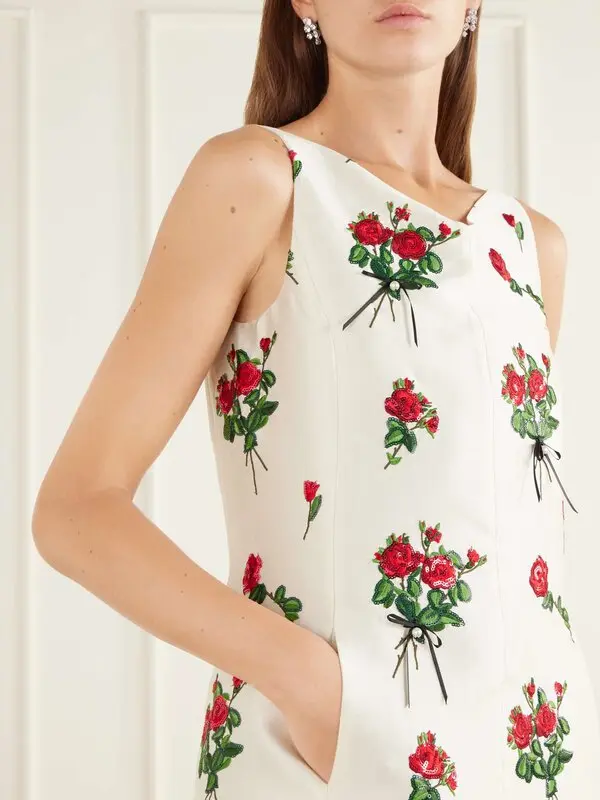 Bernadette Elliot Embroidered Embellished Taffeta Mini Dress - Cream