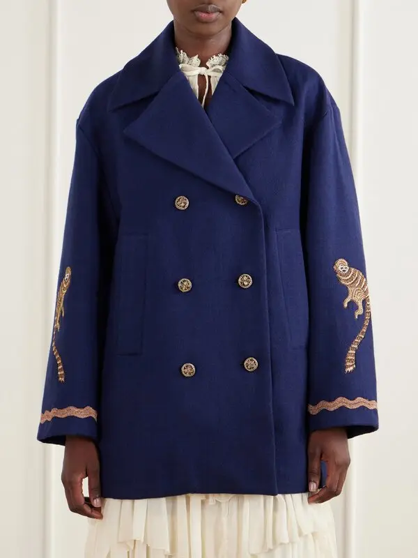 Alix Of Bohemia Rivoli Bead-embellished Embroidered Double-breasted Wool-twill Coat