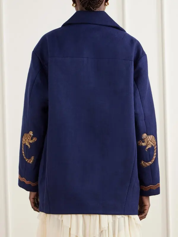 Alix Of Bohemia Rivoli Bead-embellished Embroidered Double-breasted Wool-twill Coat