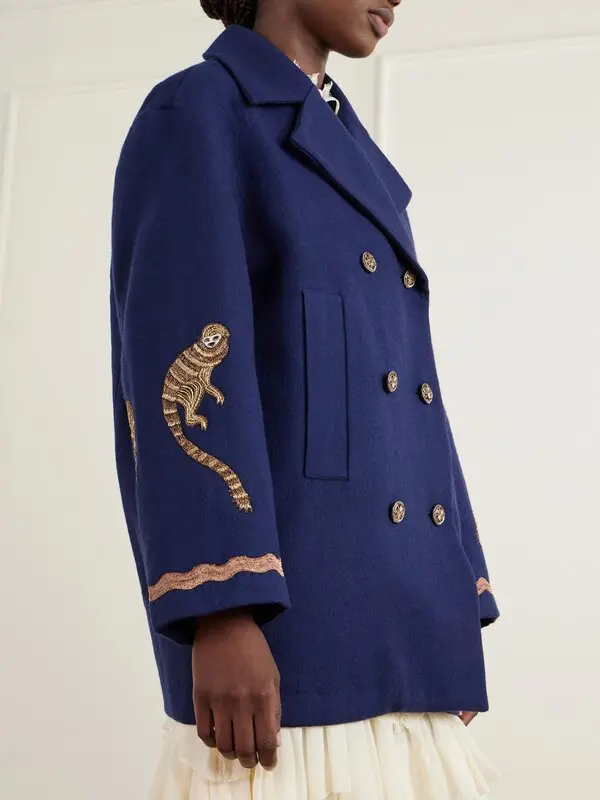 Alix Of Bohemia Rivoli Bead-embellished Embroidered Double-breasted Wool-twill Coat