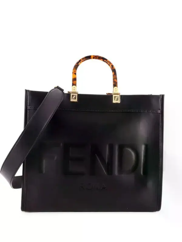 Fendi Sunshine Shopper Leather Medium Tote Bag - Black