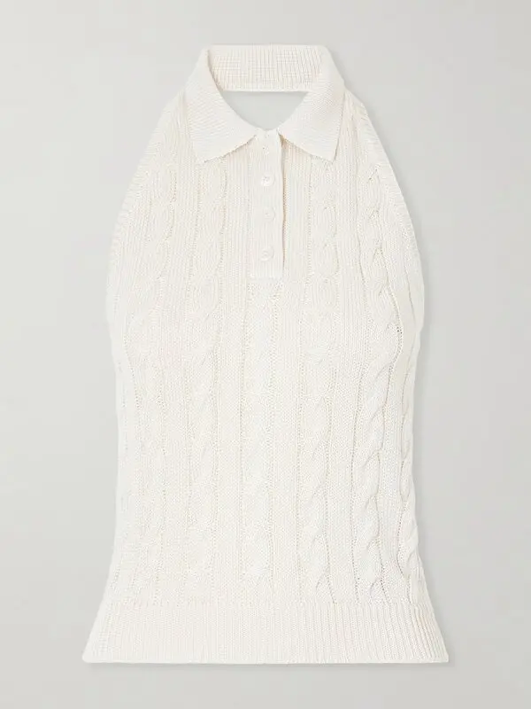 Ralph Lauren Cable-knit Silk-blend Halterneck Sweater Vest - Neutrals