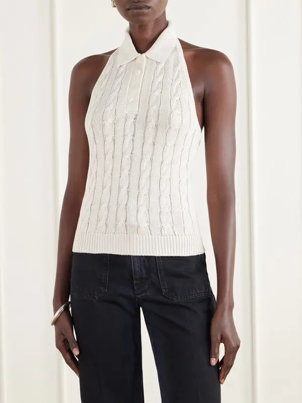 Ralph Lauren Cable-knit Silk-blend Halterneck Sweater Vest