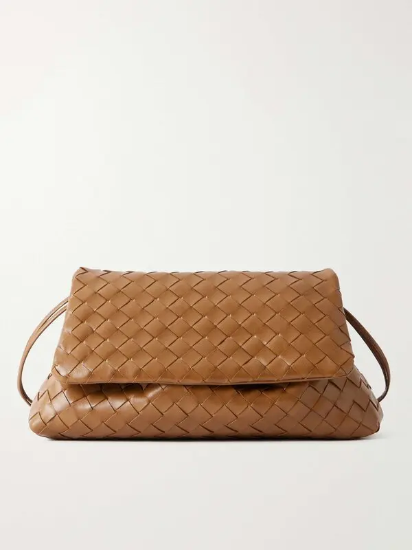 Bottega Veneta Giorno Intrecciato Leather Shoulder Bag - Camel
